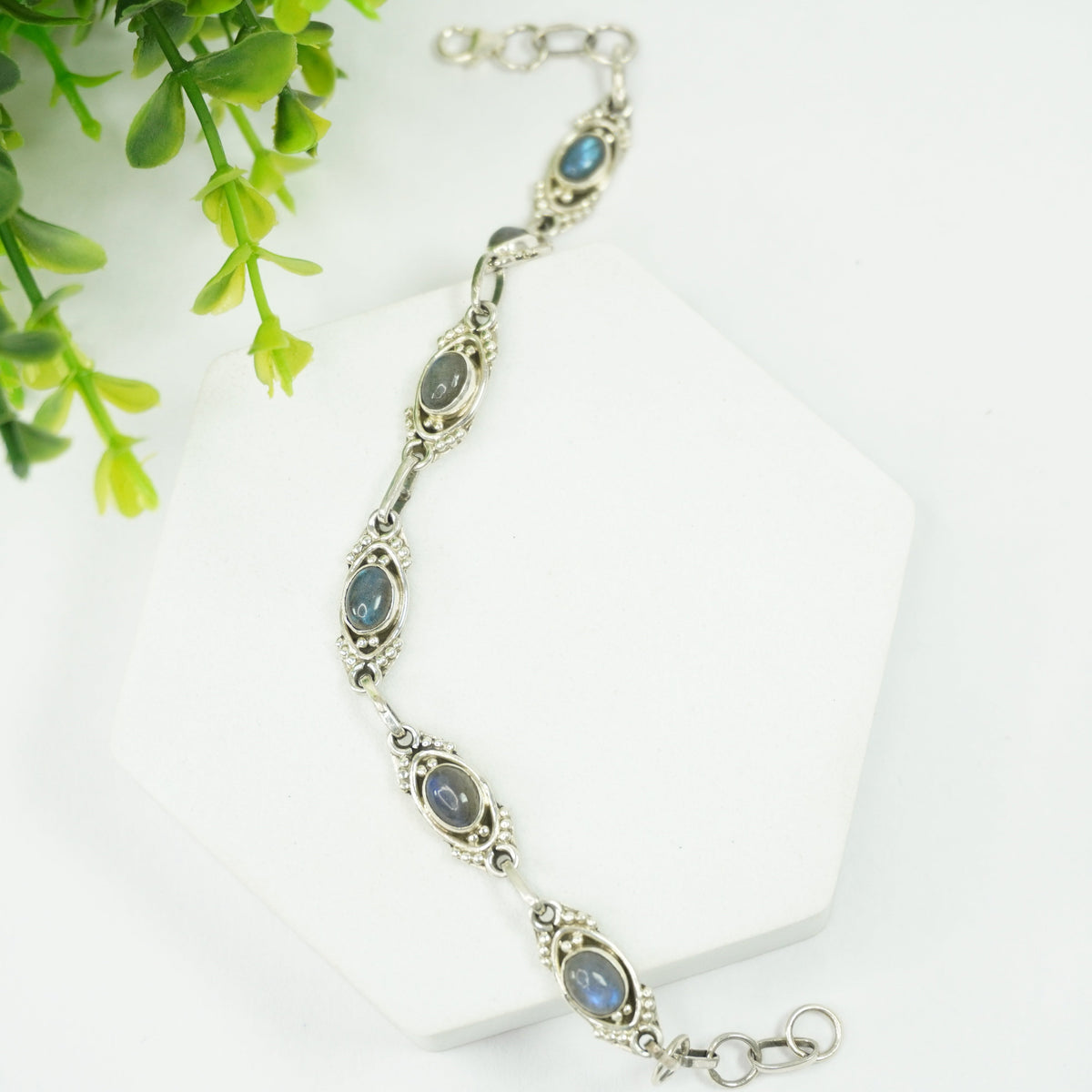 Labradorite Silver Bracelet - Oval with Design – Love Rocks